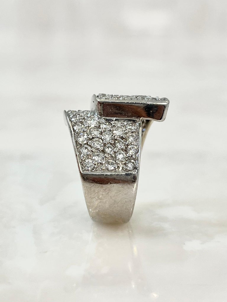 Curved Bypass Natural Round Diamond Pave Overlap Ring in 14k White Gold ...