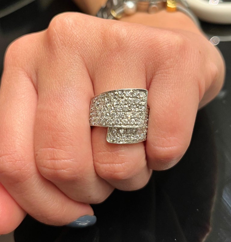 Curved Bypass Natural Round Diamond Pave Overlap Ring in 14k White Gold ...