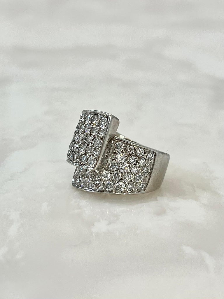 Curved Bypass Natural Round Diamond Pave Overlap Ring in 14k White Gold ...