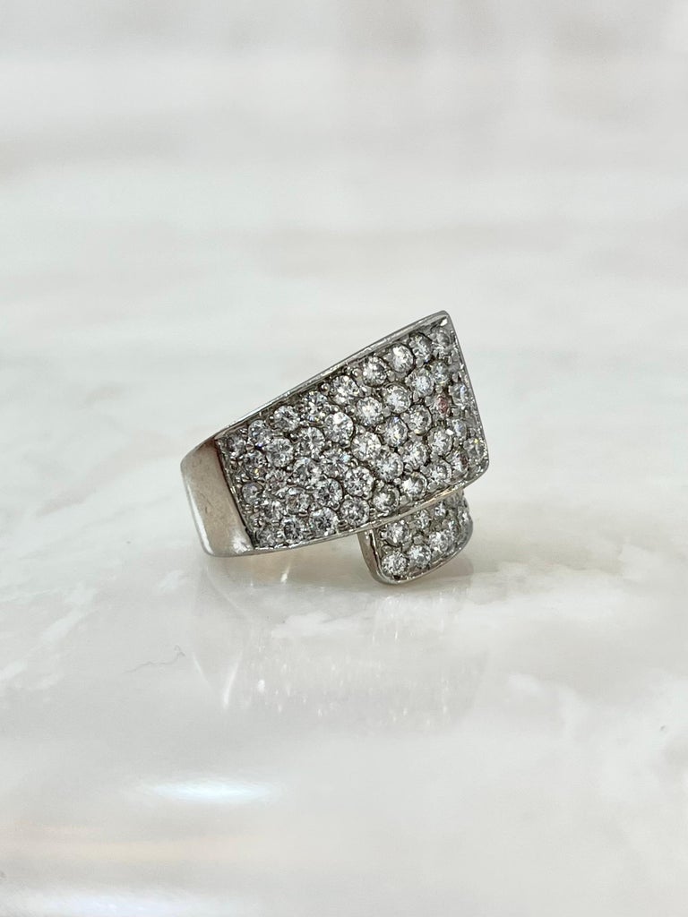 Curved Bypass Natural Round Diamond Pave Overlap Ring in 14k White Gold ...