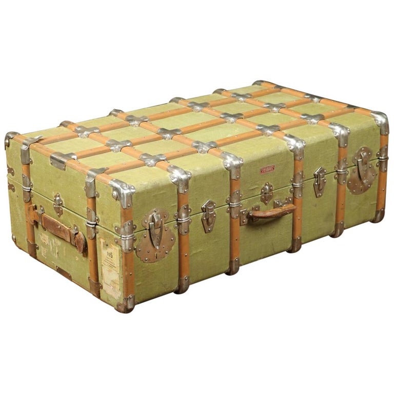 Curved Cabin Trunk with Cross Wood, 1920s at 1stDibs