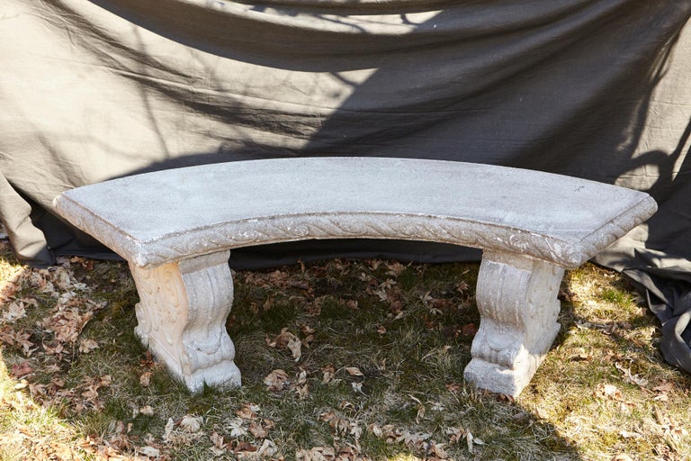 Curved Cast Stone Bench on Scrolled Leaves Base, circa 1960s, No 4 at ...