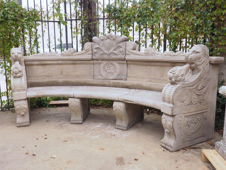 Curved Cast Stone Garden Bench from Northern France For Sale at 1stDibs