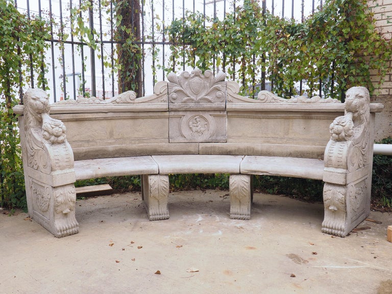 Curved Cast Stone Garden Bench from Northern France For Sale at 1stDibs
