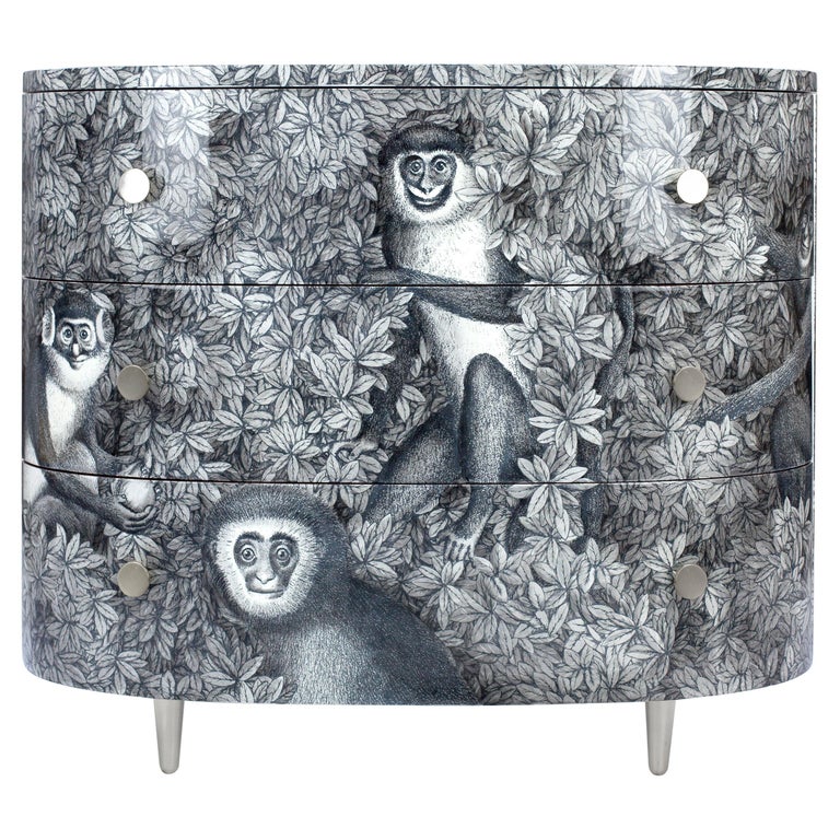 Curved Chest of Drawers Scimmie Grey Shades, Chromed Details For Sale ...