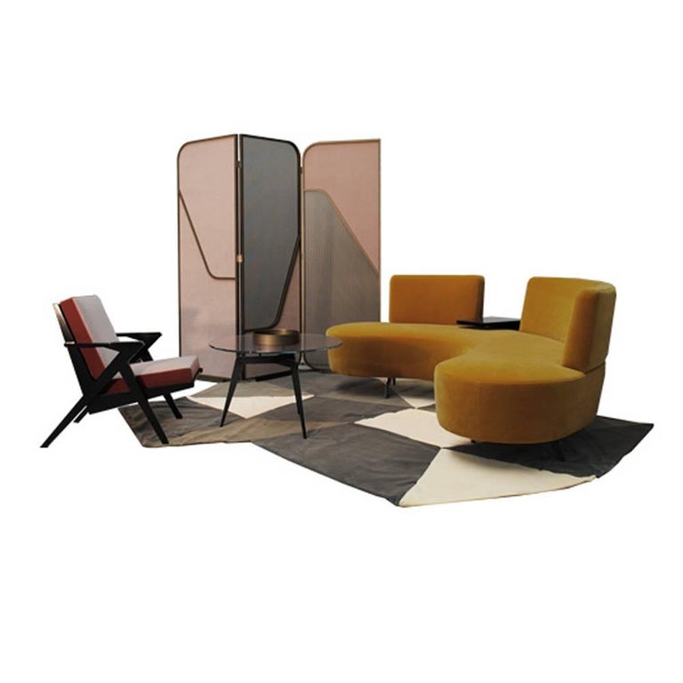 Curved Conversation Sofa in Soft Pink Velvet with Table For Sale at 1stDibs