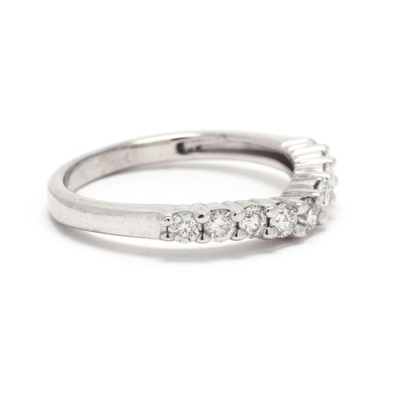 Curved Diamond Band, 14K White Gold, Ring Stackable Diamond For Sale at ...