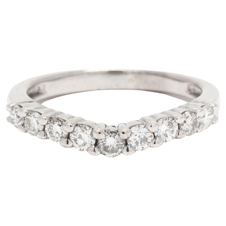 Curved Diamond Band, 14K White Gold, Ring Stackable Diamond For Sale at ...