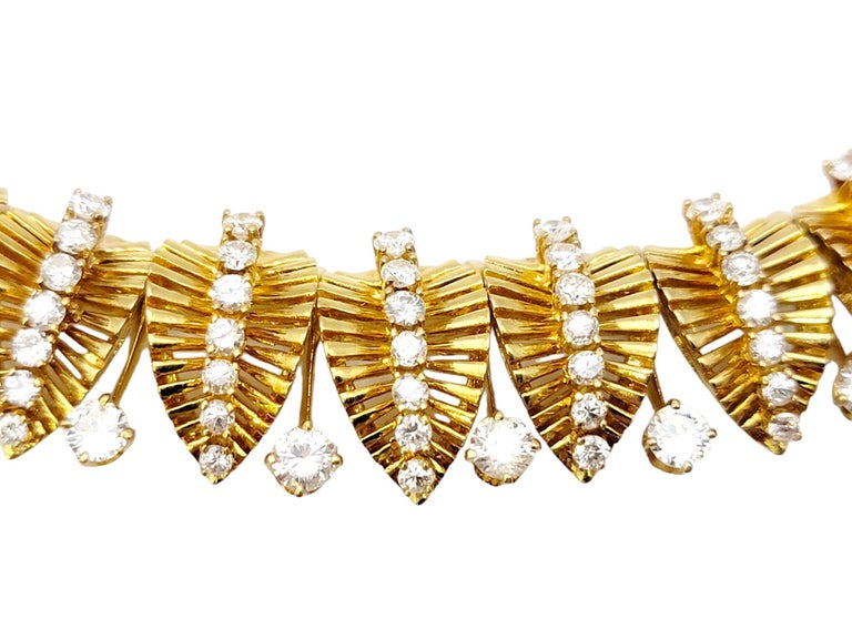 Curved Diamond Leaf and Bar Strand Articulated Necklace in 14 Karat ...