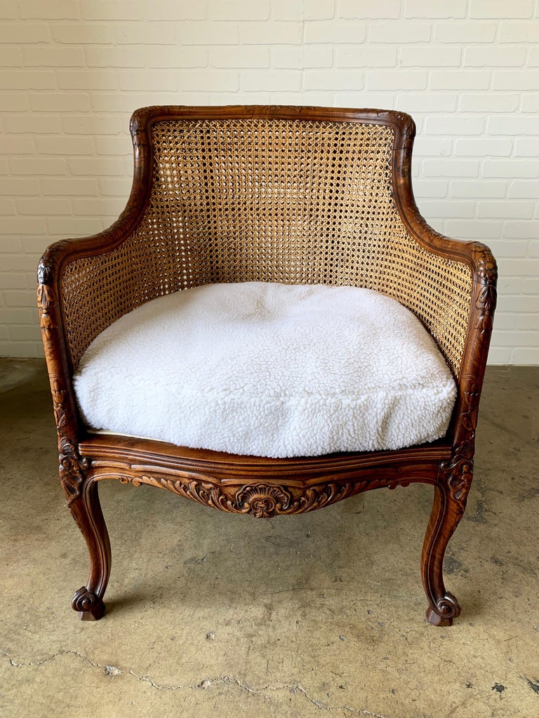 Curved Double Cane Lounge Chairs from Belgium 1950s with Sherpa Faux ...