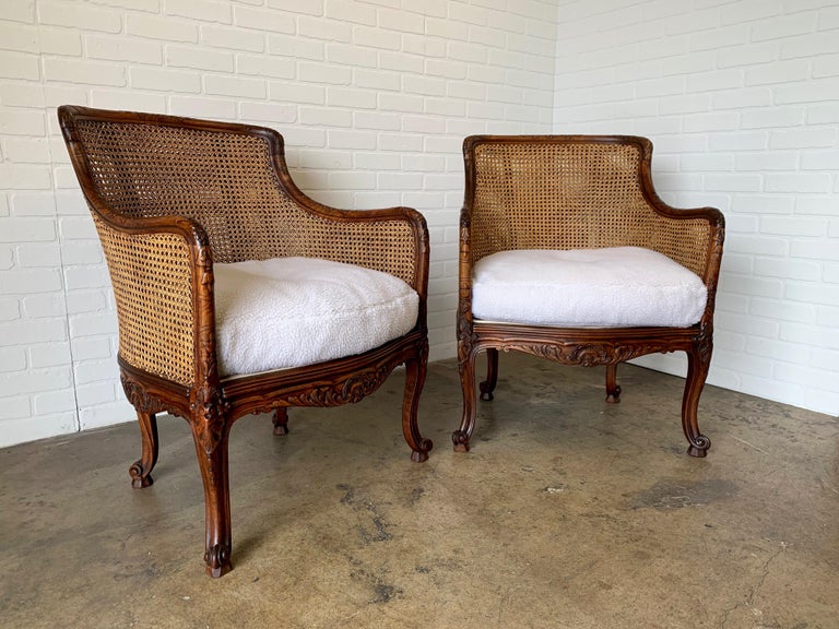Curved Double Cane Lounge Chairs from Belgium 1950s with Sherpa Faux ...