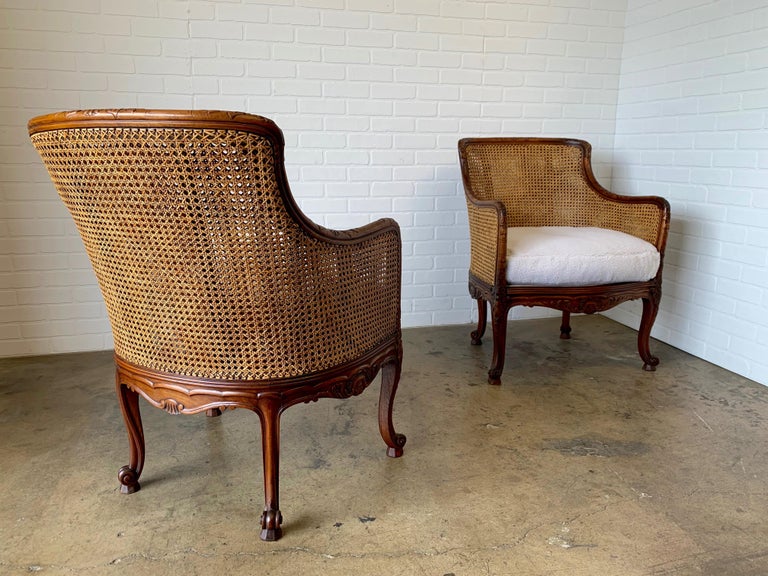 Curved Double Cane Lounge Chairs from Belgium 1950s with Sherpa Faux ...