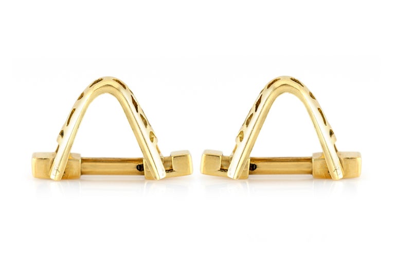 Curved Gold Cufflinks with Holes For Sale at 1stDibs