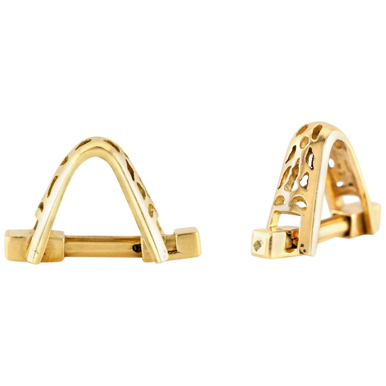 Curved Gold Cufflinks with Holes For Sale at 1stDibs