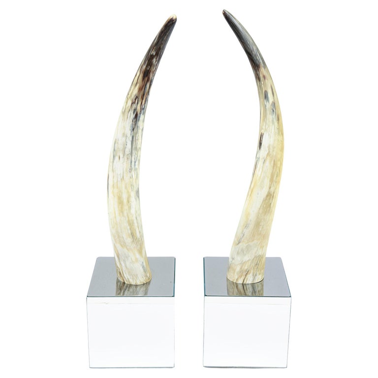 Curved Horn and Mirror Cube Sculptures Pair of For Sale at 1stDibs