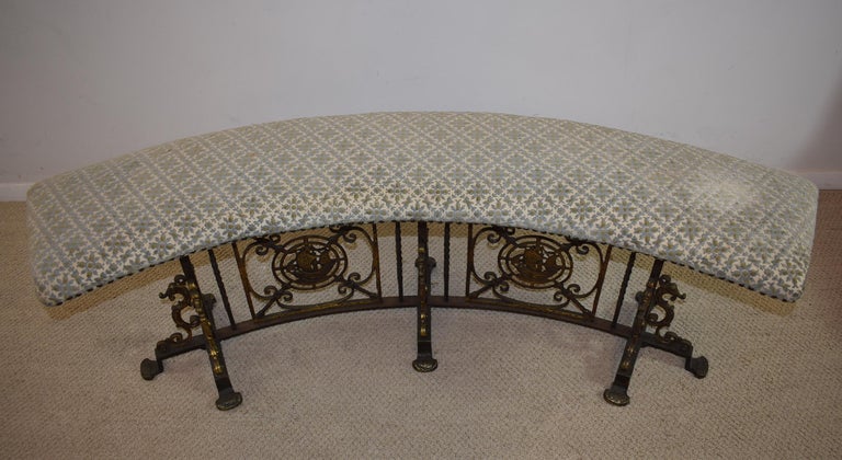 Curved Iron Upholstered Bench Attributed to Oscar Bach Ship and ...