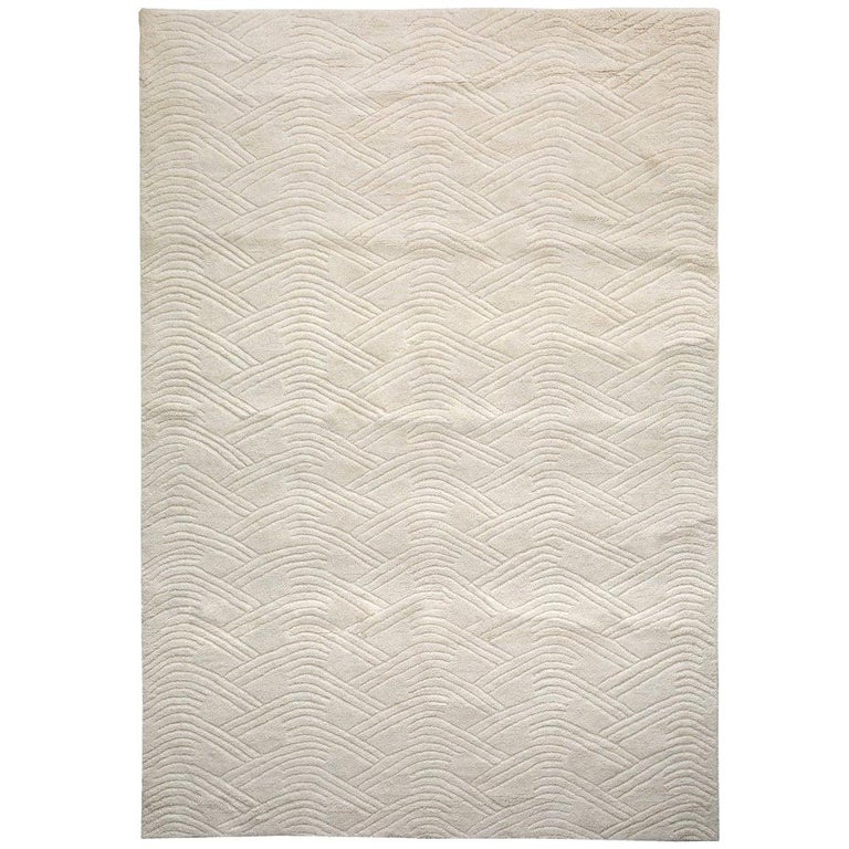 Curved Line Pattern Customizable Voyage Weave Rug in Cream Extra Large ...