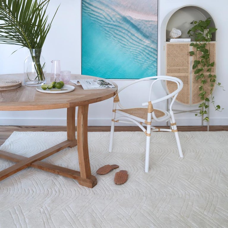 Curved Line Pattern Customizable Voyage Weave Rug in Cream Small For ...