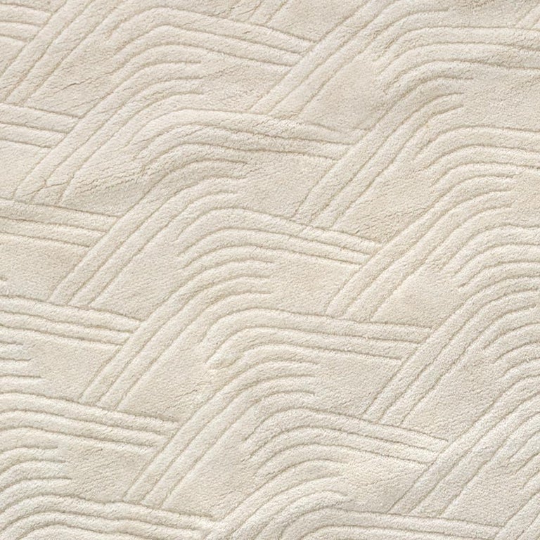 Curved Line Pattern Customizable Voyage Weave Rug in Cream Small For ...