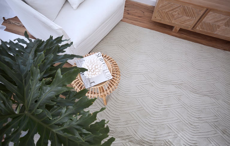 Curved Line Pattern Customizable Voyage Weave Rug in Dove Extra Large ...