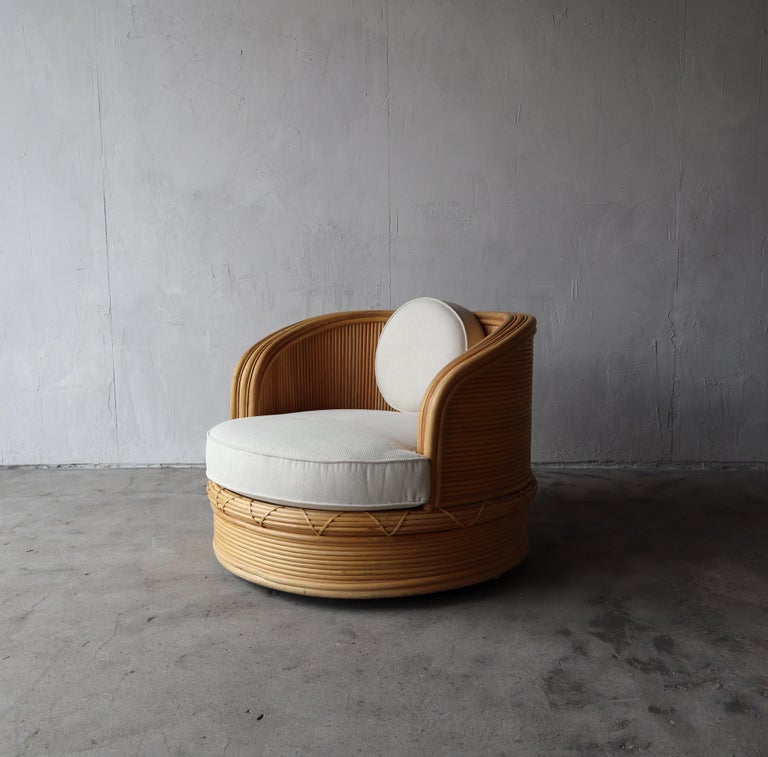 Curved Pencil Reed Bamboo Swivel Chair For Sale at 1stDibs