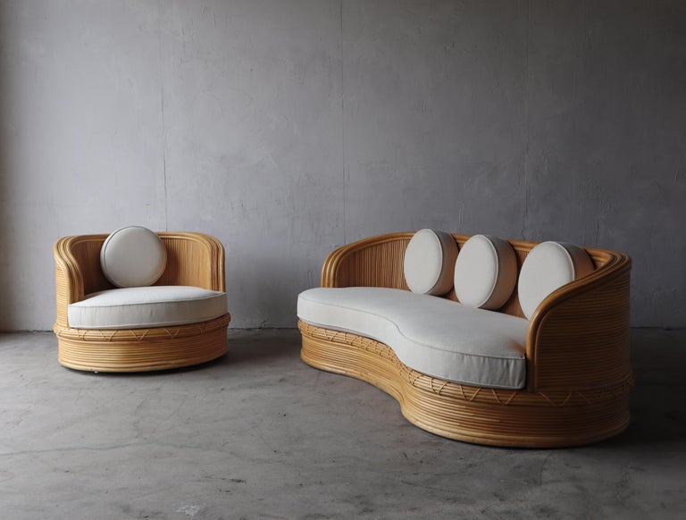 Curved Pencil Reed Bamboo Swivel Chair For Sale at 1stDibs