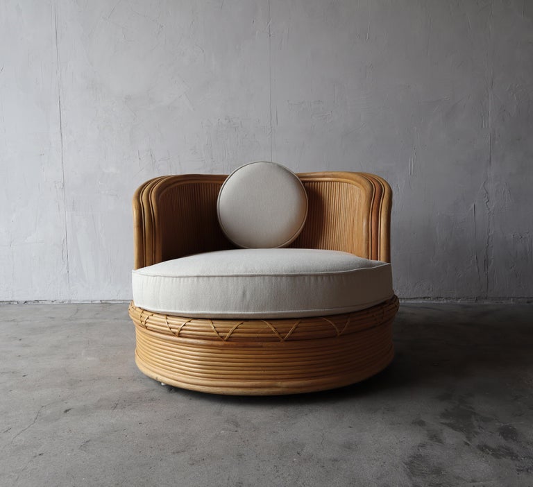 Curved Pencil Reed Bamboo Swivel Chair For Sale at 1stDibs