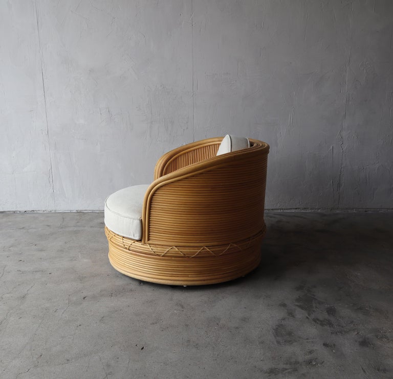 Curved Pencil Reed Bamboo Swivel Chair For Sale at 1stDibs