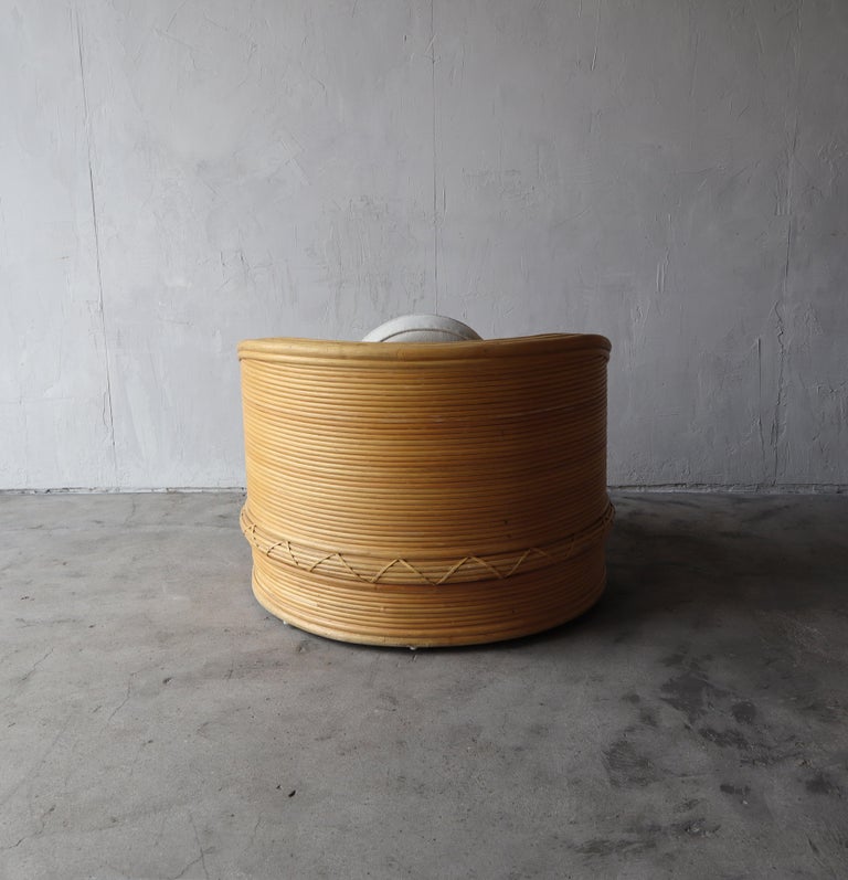 Curved Pencil Reed Bamboo Swivel Chair For Sale at 1stDibs