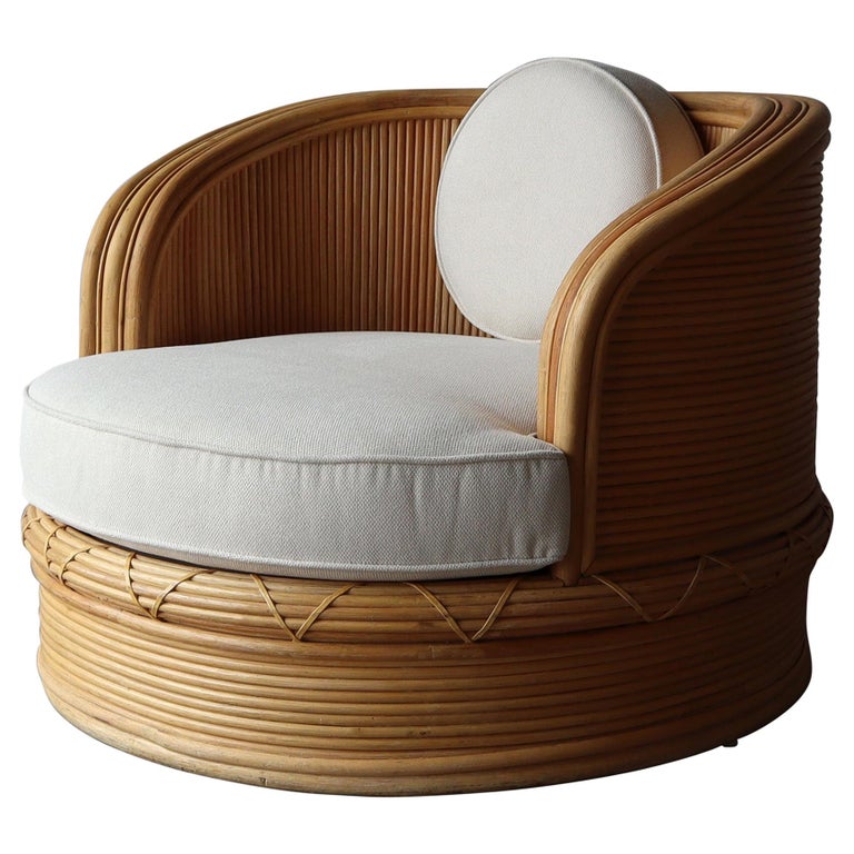 Curved Pencil Reed Bamboo Swivel Chair For Sale at 1stDibs