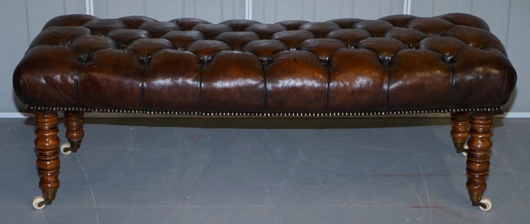 Curved Regency Restored Walnut and Cigar Brown Leather Chesterfield ...
