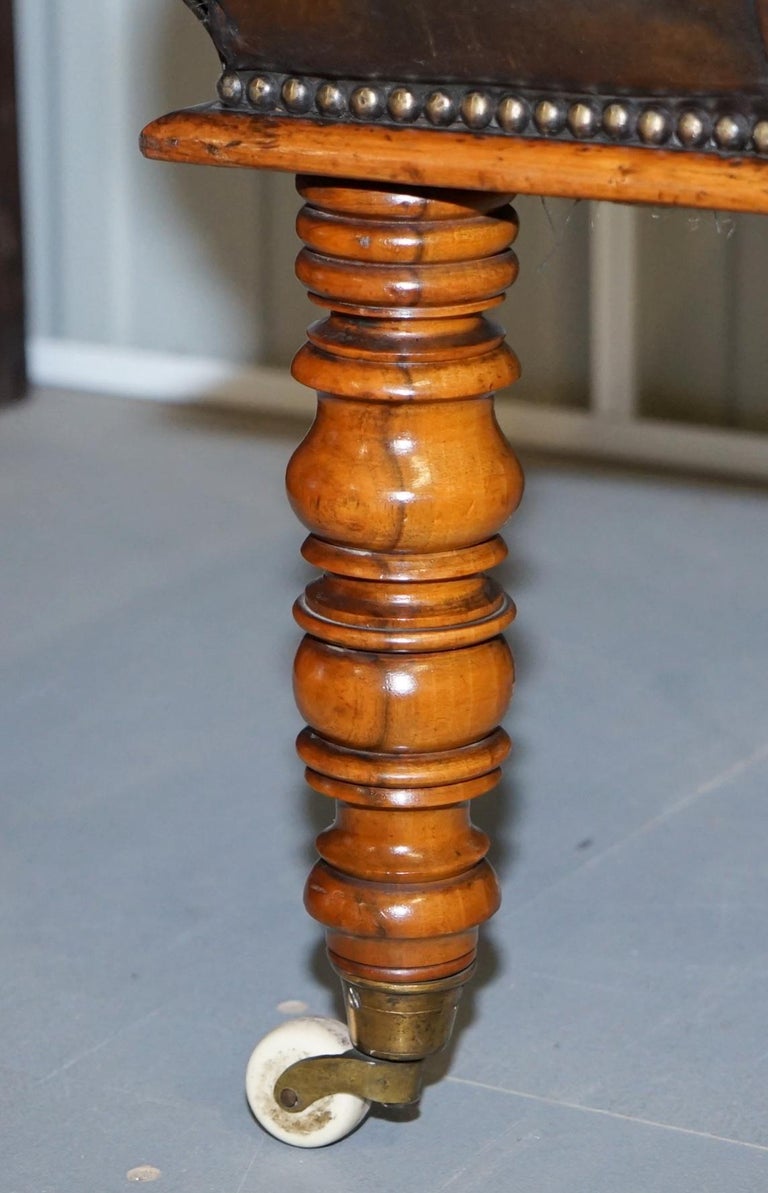 Curved Regency Restored Walnut and Cigar Brown Leather Chesterfield ...