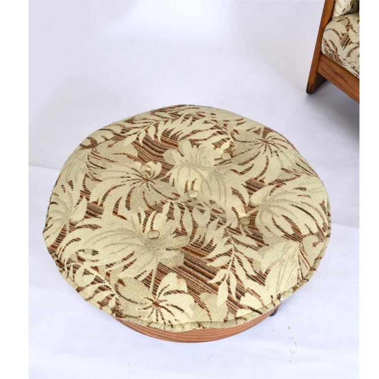 Curved Slat Spindle Back Rustic Modern Solid Oak Tub Chair and Ottoman ...