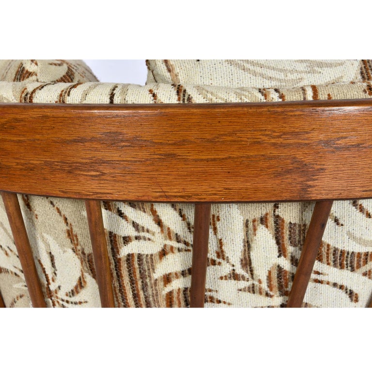 Curved Slat Spindle Back Rustic Modern Solid Oak Tub Chair and Ottoman ...