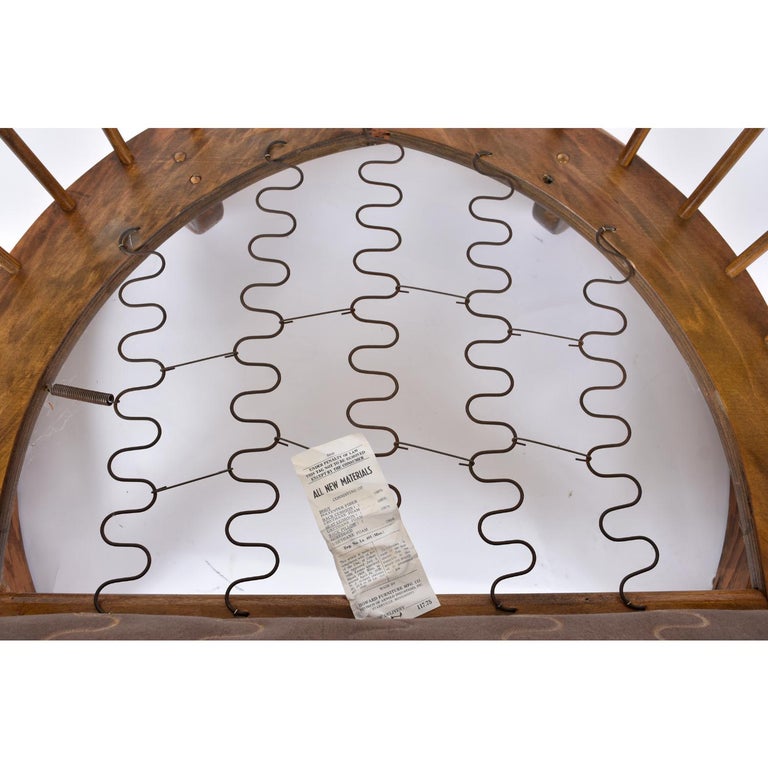 Curved Slat Spindle Back Rustic Modern Solid Oak Tub Chair and Ottoman ...