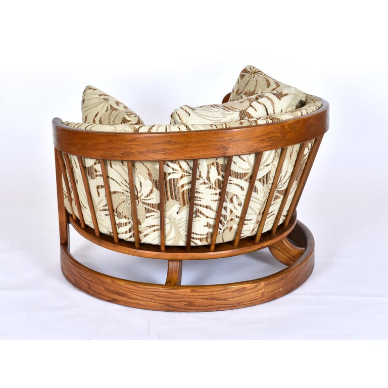 Curved Slat Spindle Back Rustic Modern Solid Oak Tub Chair and Ottoman ...