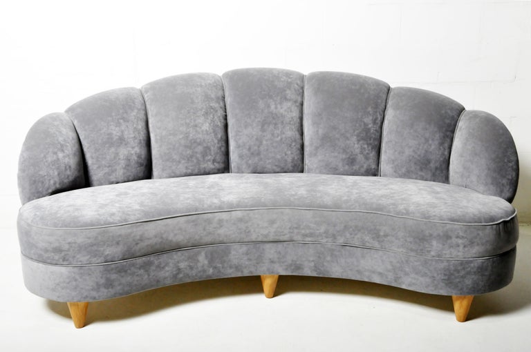 Curved Sofa with Rolled and Tufted Back For Sale at 1stDibs