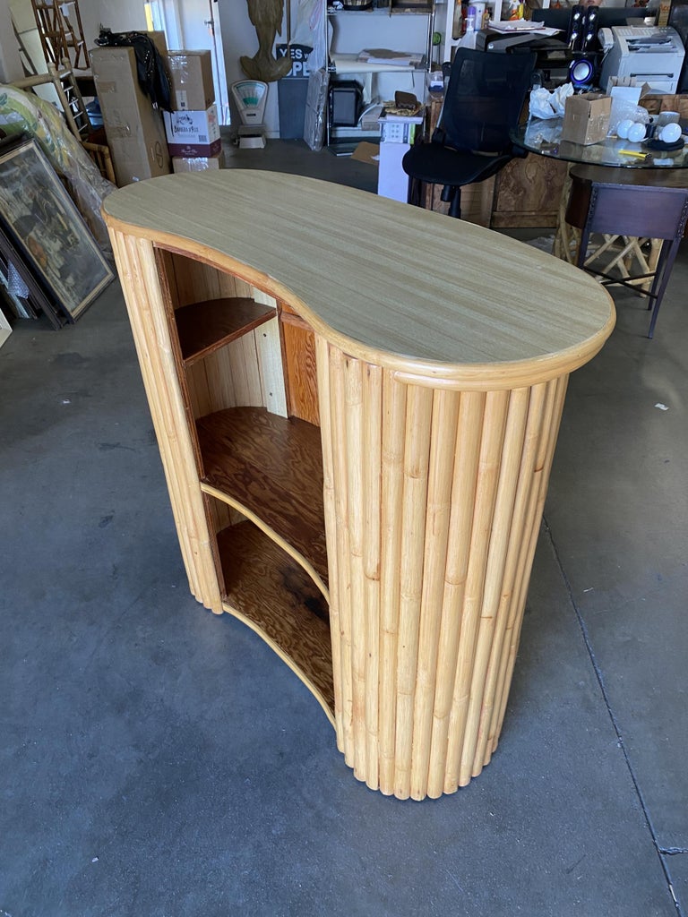 Curved Stacked Rattan Bar with Mahogany Front and Top For Sale at 1stDibs