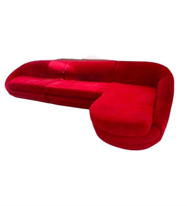 Curvy Red Ultra-suede Sectional Sofas by Carson's, a Pair at 1stDibs