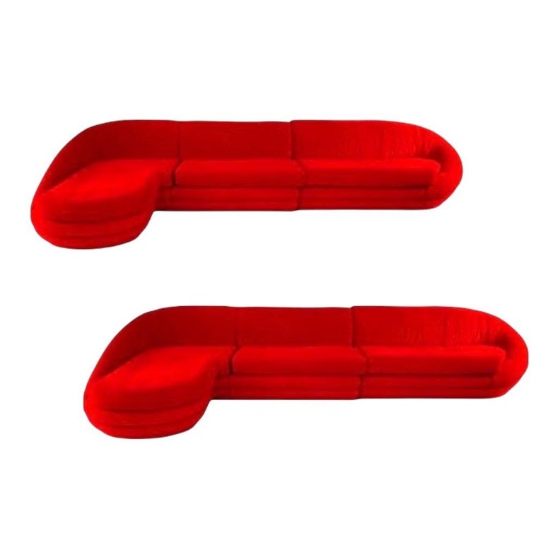 Curvy Red Ultra-suede Sectional Sofas by Carson's, a Pair at 1stDibs