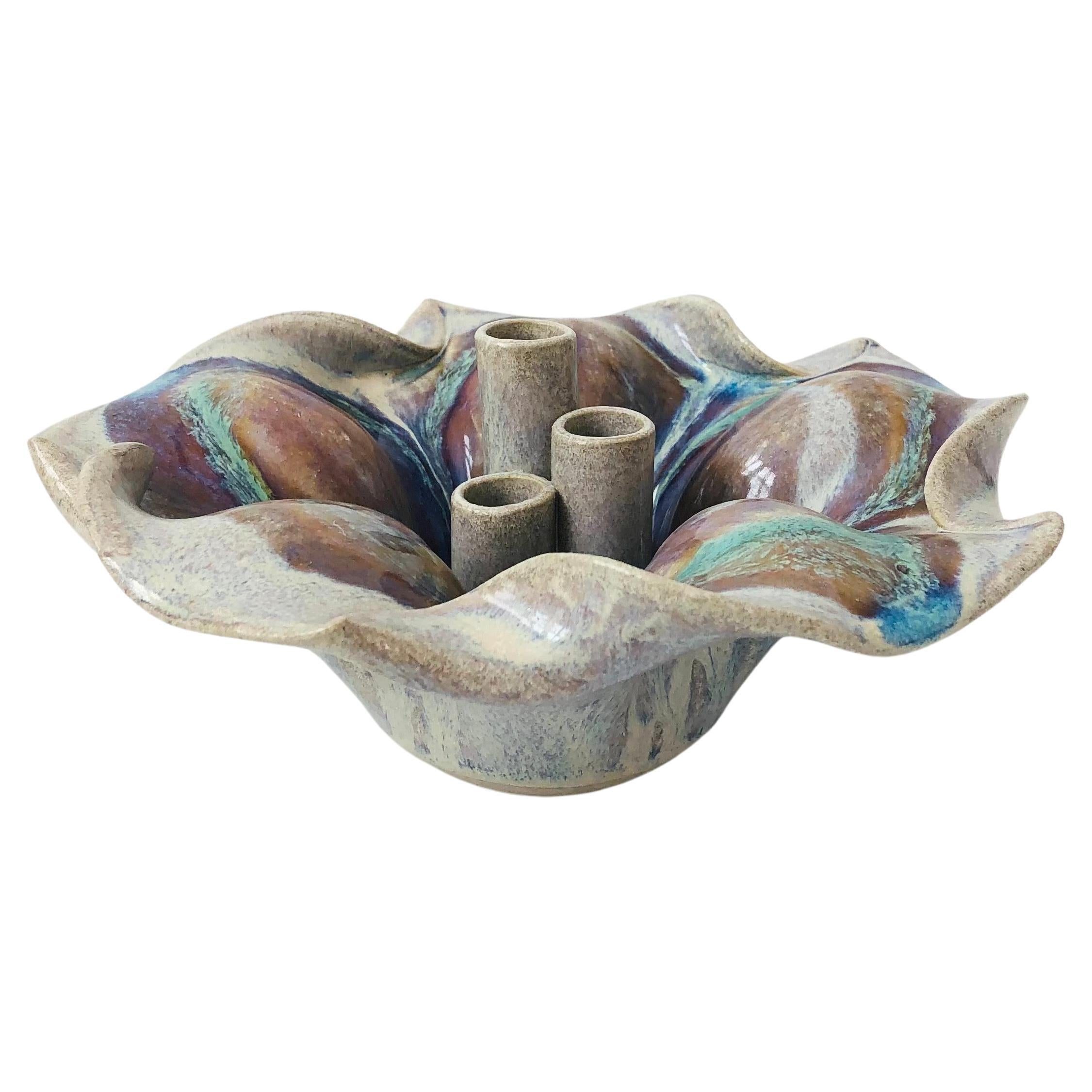 Curvy Studio Pottery Ikebana Triple Vase For Sale at 1stDibs