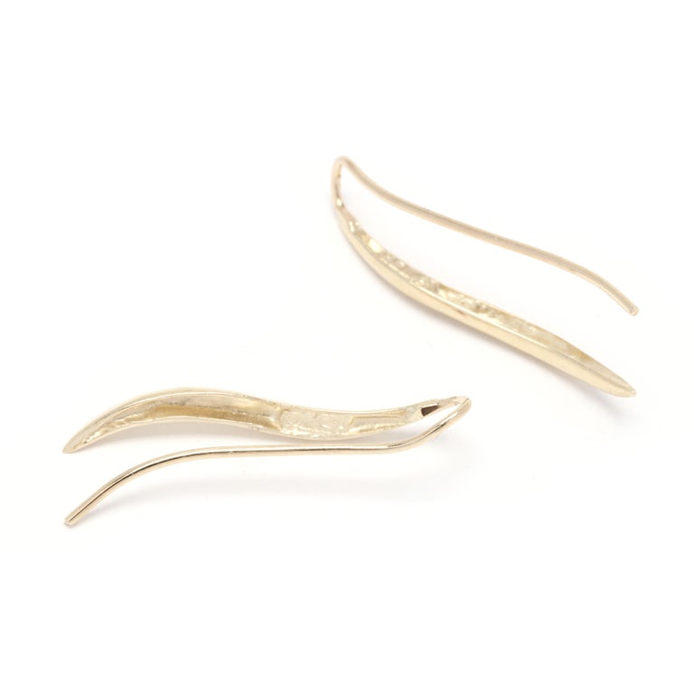 Curvy Wave Ear Climber Earrings, 14K Yellow Gold, Simple Gold For Sale ...
