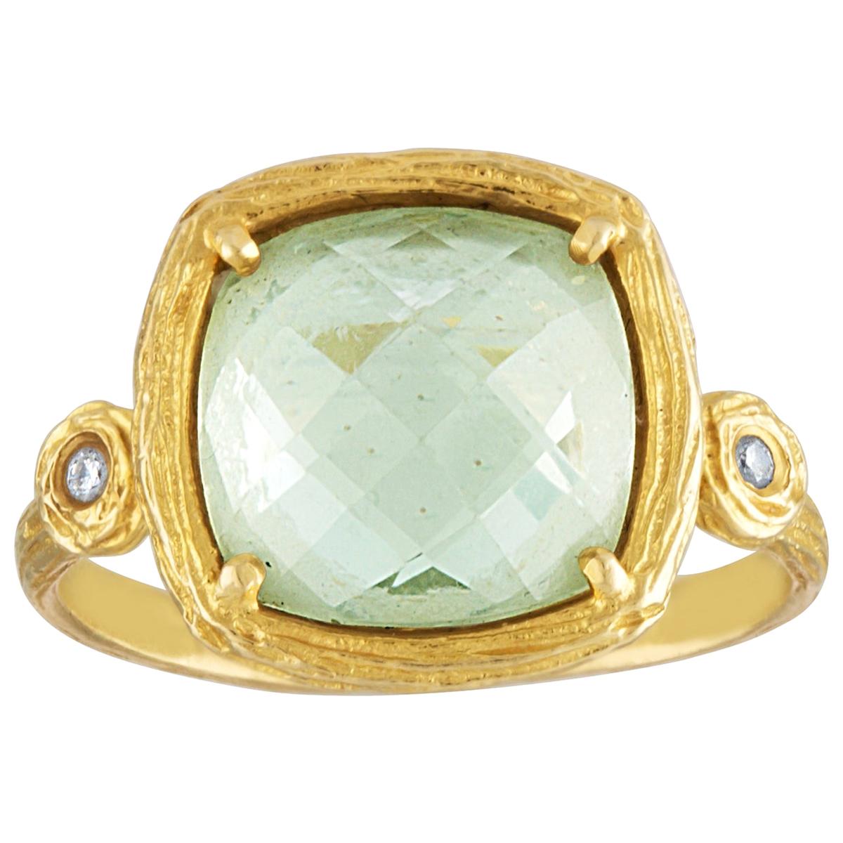 Large Cushion Silicated Green and Teal Chrysocolla Gold Ring For Sale ...