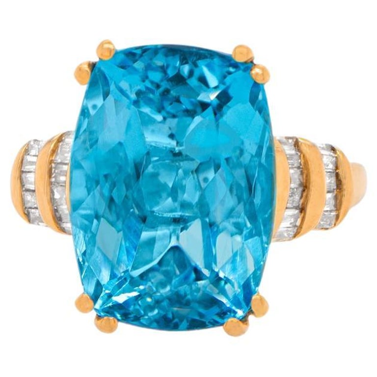 Swiss Blue Topaz Ring 6.9 Carat With Diamonds 10K Gold For Sale at 1stDibs