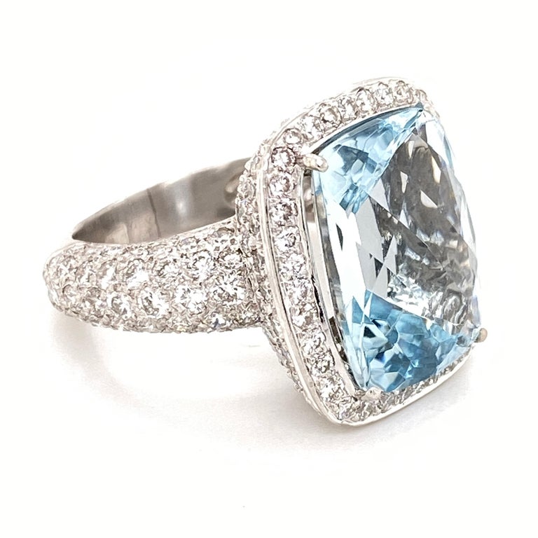 9.0 Carat Cushion Cut Aquamarine Diamond Platinum Cocktail Ring Modern ...