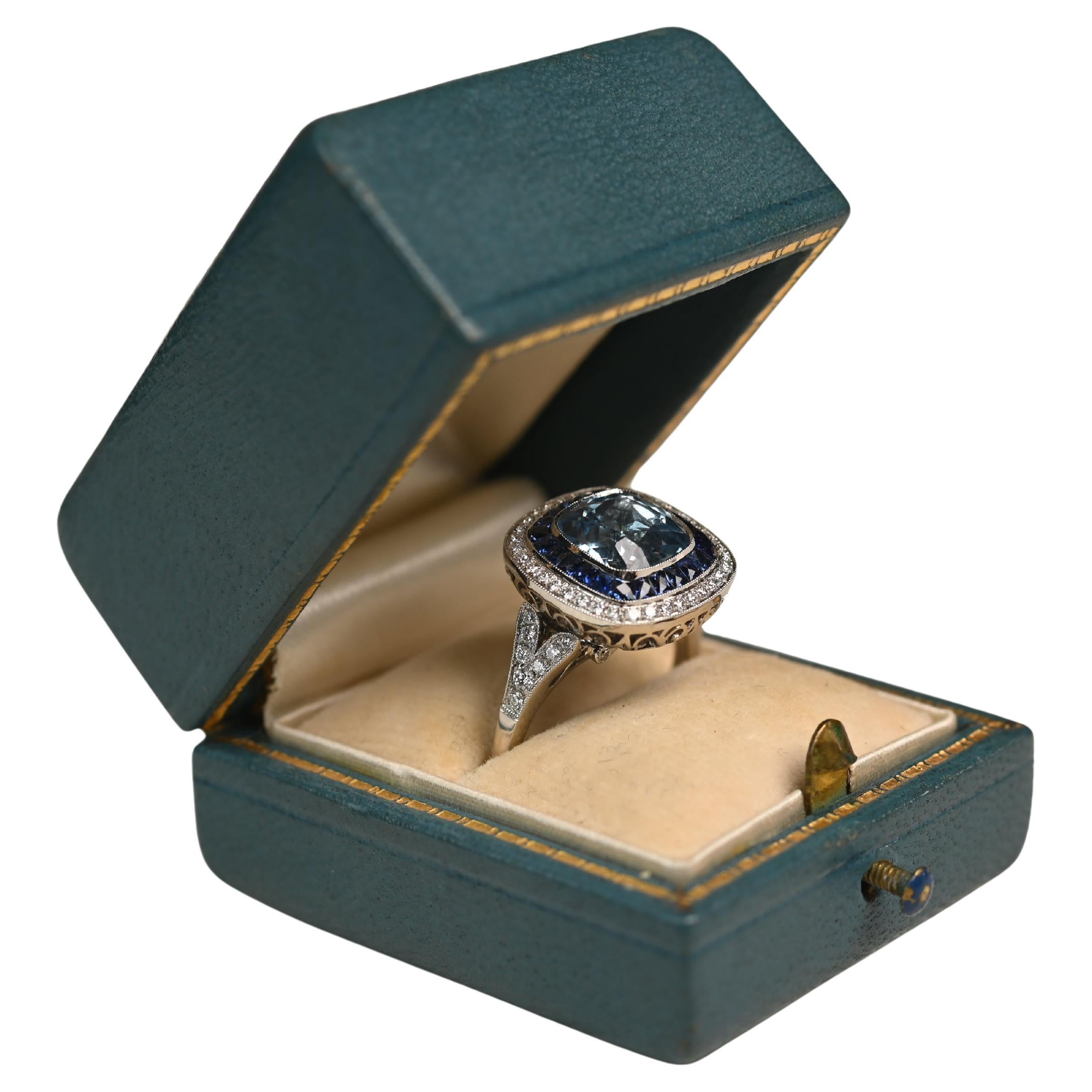 Aquamarine and Sapphire Halo Ring. 1.20ct Oval Aquamarine Halo Ring ...