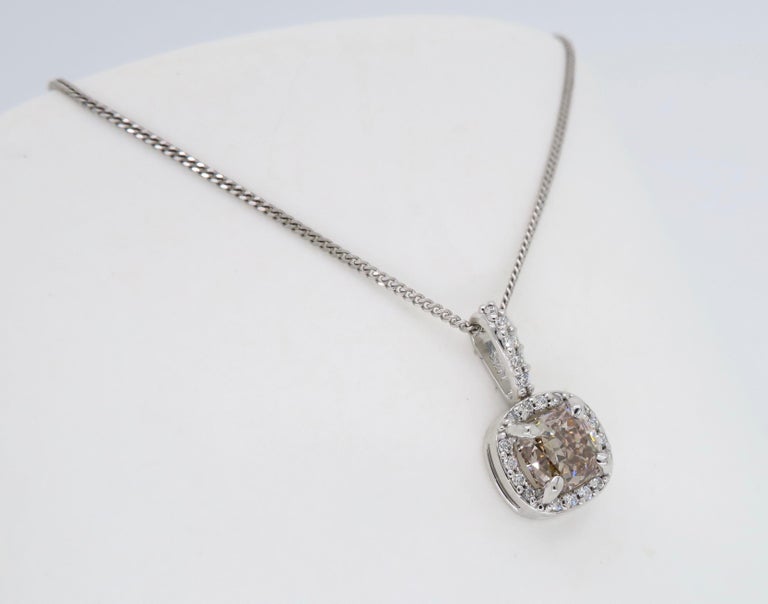 Cushion Cut Diamond Halo Pendant Necklace For Sale at 1stDibs | cushion ...