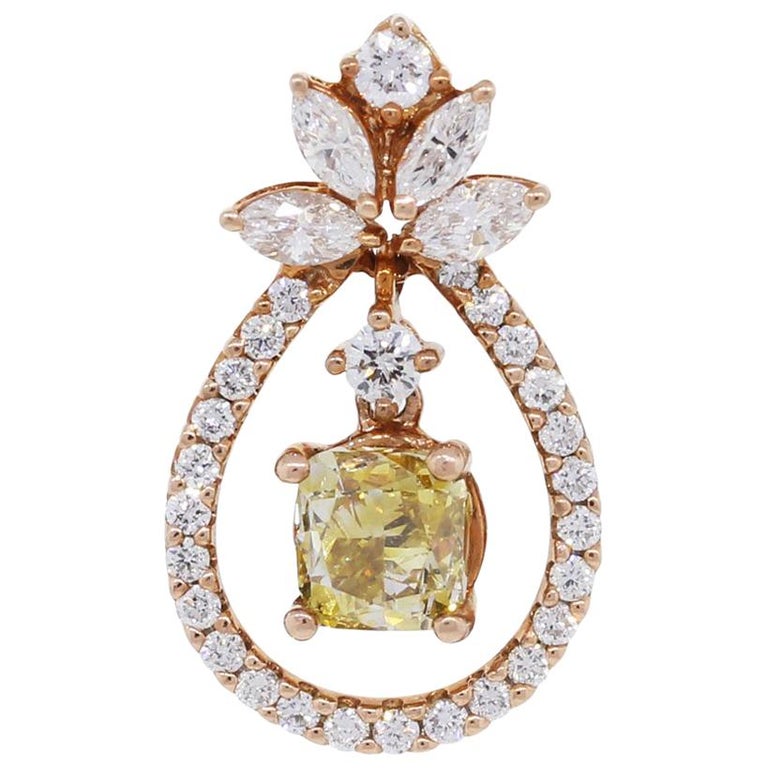 Cushion Cut Diamond Tear Drop Shape Pendant For Sale at 1stDibs