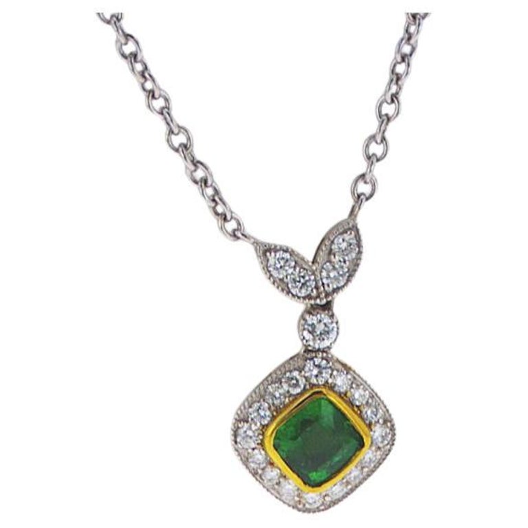 Cushion Cut Emerald Pendant For Sale at 1stDibs