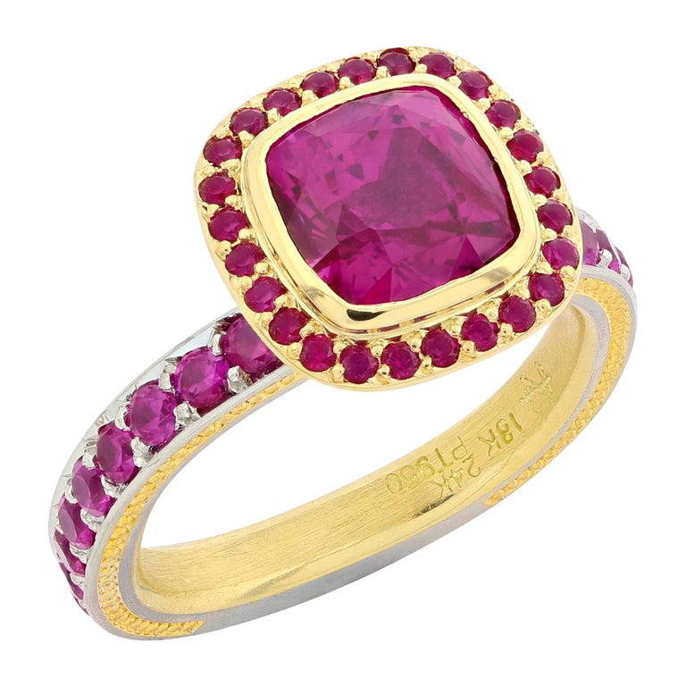 Cushion Cut Ruby Ring in Gold and Platinum For Sale at 1stDibs